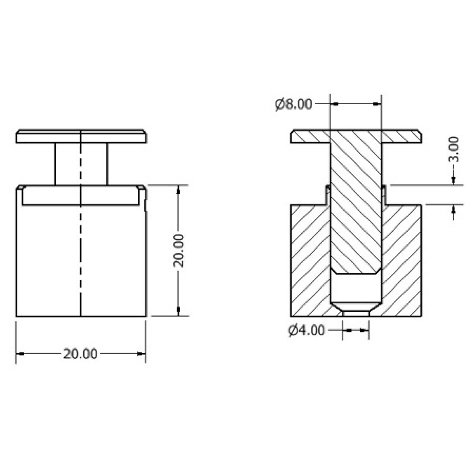 Distantier lateral pentru prindere margine sticla/Plexiglas